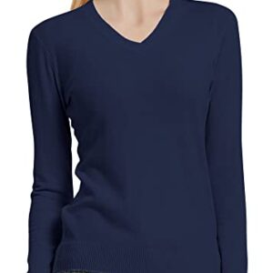 Urban CoCo Women's V Neck Long Sleeve Solid Classic Knit Pullover Sweater Tops (Navy Blue, L)