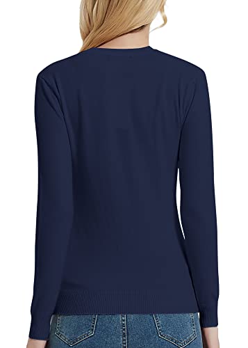 Urban CoCo Women's V Neck Long Sleeve Solid Classic Knit Pullover Sweater Tops (Navy Blue, L)