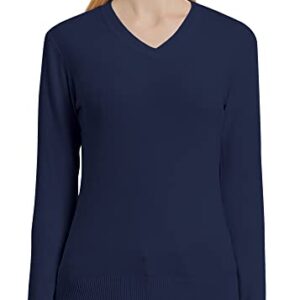 Urban CoCo Women's V Neck Long Sleeve Solid Classic Knit Pullover Sweater Tops (Navy Blue, L)