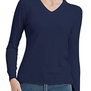 Urban CoCo Women's V Neck Long Sleeve Solid Classic Knit Pullover Sweater Tops (Navy Blue, L)