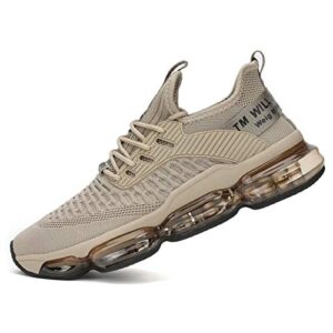 kapsen mens running shoes air cushion tennis walking sneakers casual sport gym jogging beige 6.5