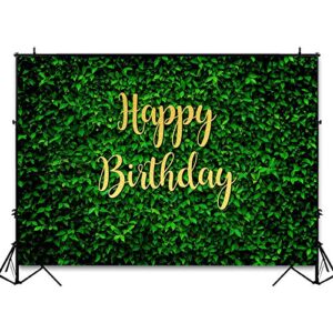 Avezano Green Leaves Happy Birthday Backdrop for Jungle Safari Birthday Party Decorations Banner Nature Green Grass Wall Birthday Party Photoshoot Photobooth Photography Background(7x5ft)