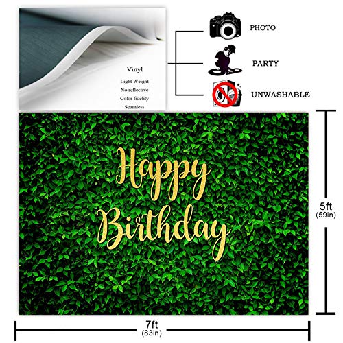 Avezano Green Leaves Happy Birthday Backdrop for Jungle Safari Birthday Party Decorations Banner Nature Green Grass Wall Birthday Party Photoshoot Photobooth Photography Background(7x5ft)