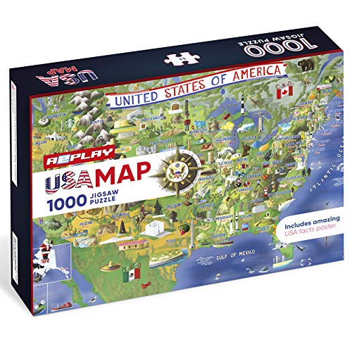 USA Map Puzzle 1000 Piece for Adults, United States of America, Patriotic Jigsaw Puzzle & Bonus Fact Poster by A2PLAY, Premium Materials, 27.5 x 19.7 in