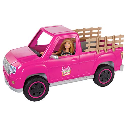 Barbie Sweet Orchard Farm Truck & Doll Set, Blonde Doll & Pink Truck with Working Tailgate, Hay Bale, Crate & Corn, Gift for 3 to 7 Year Olds