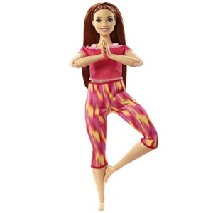 barbie made to move doll, curvy, with 22 flexible joints & long straight red hair wearing athleisure-wear for kids 3 to 7 years old