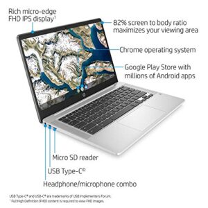 HP Chromebook 14-inch FHD Laptop, Intel Celeron N4000, 4 GB RAM, 32 GB eMMC, Chrome (14a-na0050nr, Mineral Silver) (Renewed)