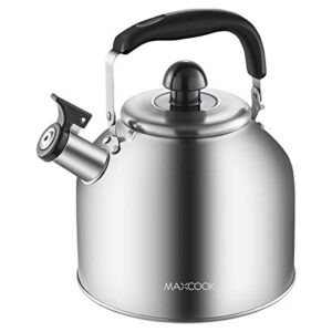 maxcook 4.2 quart/4l stainless steel whistling tea kettle,brushed satin, suitable to boiling water & tea on induction stove, gas stove top