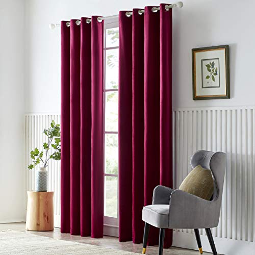 GIGIZAZA Velvet Wine Red Thermal Curtain 63 inch Long,Burgundy Black Out Darkening Curtains for Living Room Bed Room,Set of 2 Panel Light Blocking