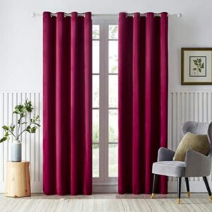 GIGIZAZA Velvet Wine Red Thermal Curtain 63 inch Long,Burgundy Black Out Darkening Curtains for Living Room Bed Room,Set of 2 Panel Light Blocking