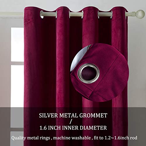 GIGIZAZA Velvet Wine Red Thermal Curtain 63 inch Long,Burgundy Black Out Darkening Curtains for Living Room Bed Room,Set of 2 Panel Light Blocking