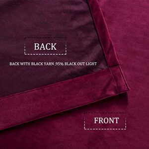 GIGIZAZA Velvet Wine Red Thermal Curtain 63 inch Long,Burgundy Black Out Darkening Curtains for Living Room Bed Room,Set of 2 Panel Light Blocking