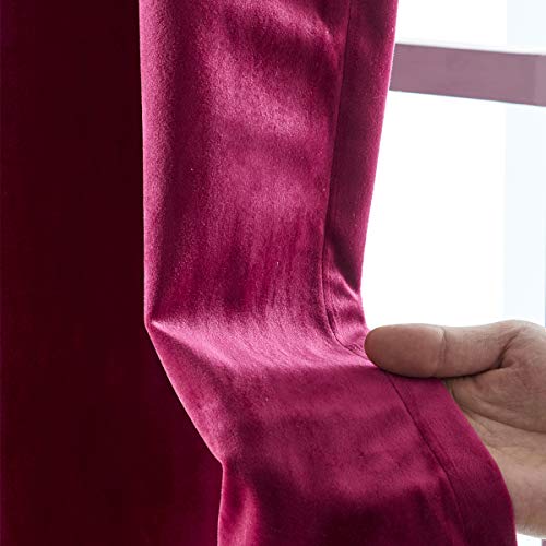 GIGIZAZA Velvet Wine Red Thermal Curtain 63 inch Long,Burgundy Black Out Darkening Curtains for Living Room Bed Room,Set of 2 Panel Light Blocking