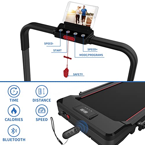 Walking Pad Under Desk Treadmill Desk Treadmill for Office Under Desk 265LBS with Blue Tooth Speaker, Remote Control and LED Display, Walking Jogging, Foldable & Portable