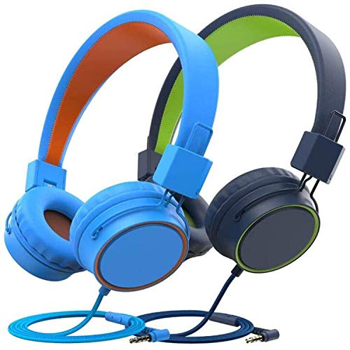 ChenFec 2 Pack Kids Headphones Stereo Foldable Headphones Adjustable Wired Over Ear Headsets with Microphone 3.5mm Jack for Online Learning Toddlers/Children/Travel/Boys/Girls Kid Headphone