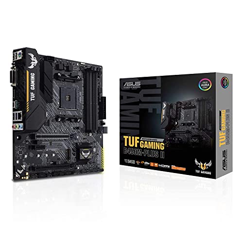 ASUS TUF Gaming B450M-PLUS II AMD AM4 (Ryzen 5000, 3rd Gen Ryzen microATX Gaming Motherboard (DDR4 4400(O.C.), USB 3.2 Gen 2 Type-A, BIOS Flashback, 256Mb BIOS Flash ROM, AI Noise Cancelling Mic