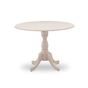 east west furniture dmt-abc-tp dublin kitchen dining table - a round wooden table top with dropleaf & pedestal base, 42x42 inch, wirebrushed buttercream