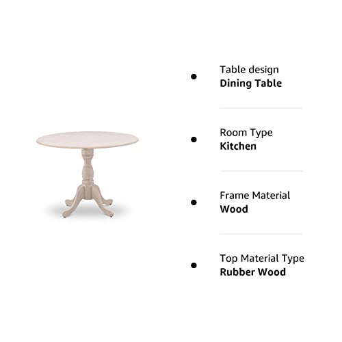 East West Furniture DMT-ABC-TP Dublin Kitchen Dining Table - a Round Wooden Table Top with Dropleaf & Pedestal Base, 42x42 Inch, Wirebrushed Buttercream