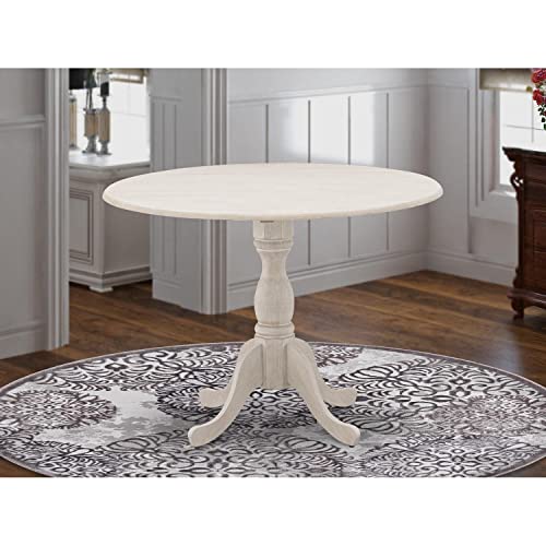 East West Furniture DMT-ABC-TP Dublin Kitchen Dining Table - a Round Wooden Table Top with Dropleaf & Pedestal Base, 42x42 Inch, Wirebrushed Buttercream