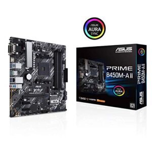 ASUS Prime B450M-A II AMD AM4 (Ryzen 5000, 3rd/2nd/1st Gen Ryzen Micro ATX Motherboard (128GB DDR4, 4400 O.C.), NVMe, HDMI 2.0b/DVI/D-Sub, USB 3.2 Gen 2, BIOS Flashback, and Aura Sync)