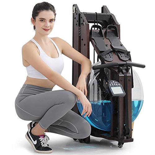 TRUNK Foldable Water Rowing Machine for Home Fitness, Classic Wood Water Rower with Bluetooth Monitor Whole Body Exercise Cardio Training (Included an Dust Cover and Phone Holder)