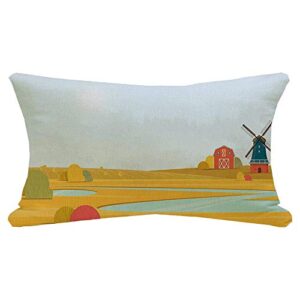 decorative throw pillow cover grain wind rural design summer with farm land landscape harvest village old windmill parks outdoor cushion cases pillowcases for couch sofa bedroom car 12x20 inch