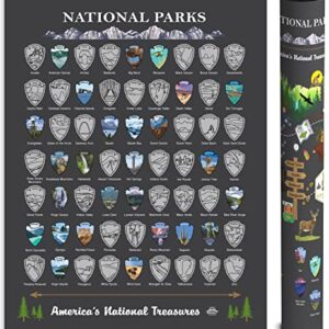 National Parks Scratch Off Map of United States Poster [Charcoal Grey], ALL 63 Parks, US Travel Map Print, USA Gift for Travelers Road Trip Adventure Journal, Fits 12”x16” frame by Bright Standards