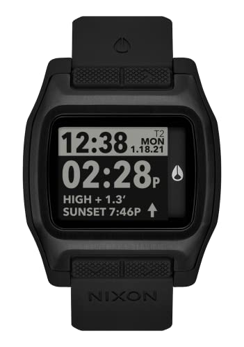 NIXON High Tide A1308 - All Black - Digital Watch for Men and Women - Water Resistant Surfing, Diving, Fishing Watch - Men’s Water Sport Watches - Customizable 44 mm Face, 23mm PU Band