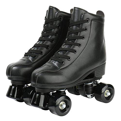 XUDREZ Roller Skates, Double-Row Roller Skates for Unisex, Roller Skates PU Leather High-top Roller Skates Four-Wheel Roller Skates Shiny Roller Skates (Black Wheel,Women's 8 / Men's 6.5)