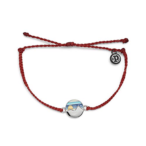 Pura Vida Silver Reversible Twin Peaks Bracelet - 100% Waterproof, Adjustable Band - Dark Red