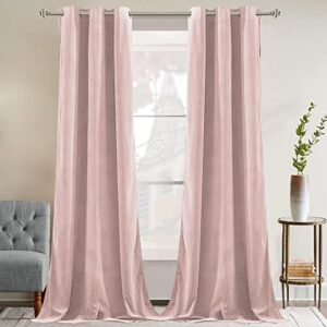 smiletime pink 84in room darkening velvet curtains with grommet, thermal insulated super soft privacy noise reducing velvet drapes for living room, 2 panels (pink, 38wx84l)