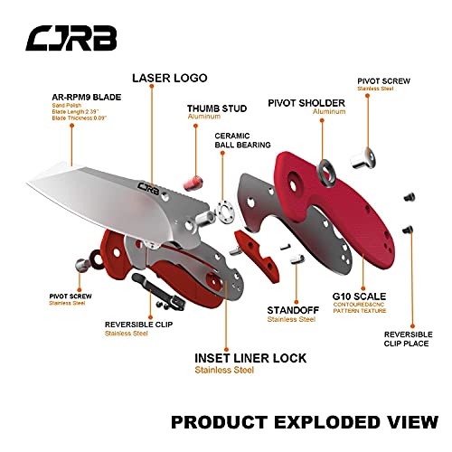 CJRB Folding Pocket Knife Maileah Tactical Knife with AR-RPM9 Powder Steel Balde and G10 Small Tactical Pocket Knife EDC for outdoor survival hunting camping J1918 (Red)