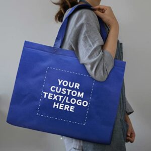 DISCOUNT PROMOS Custom Jumbo Sized Tote Bags Set of 100, Bulk Pack - Personalized Reusable Grocery Bags, Shopping Bags, Reusable Eco-Friendly Bags, Customized Promotional Item Totes for Women, Blue