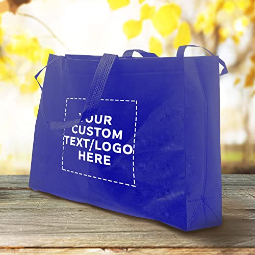 DISCOUNT PROMOS Custom Jumbo Sized Tote Bags Set of 100, Bulk Pack - Personalized Reusable Grocery Bags, Shopping Bags, Reusable Eco-Friendly Bags, Customized Promotional Item Totes for Women, Blue