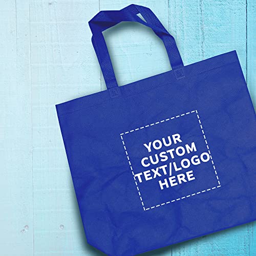 DISCOUNT PROMOS Custom Jumbo Sized Tote Bags Set of 100, Bulk Pack - Personalized Reusable Grocery Bags, Shopping Bags, Reusable Eco-Friendly Bags, Customized Promotional Item Totes for Women, Blue