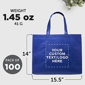 DISCOUNT PROMOS Custom Jumbo Sized Tote Bags Set of 100, Bulk Pack - Personalized Reusable Grocery Bags, Shopping Bags, Reusable Eco-Friendly Bags, Customized Promotional Item Totes for Women, Blue