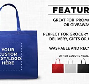 DISCOUNT PROMOS Custom Jumbo Sized Tote Bags Set of 100, Bulk Pack - Personalized Reusable Grocery Bags, Shopping Bags, Reusable Eco-Friendly Bags, Customized Promotional Item Totes for Women, Blue