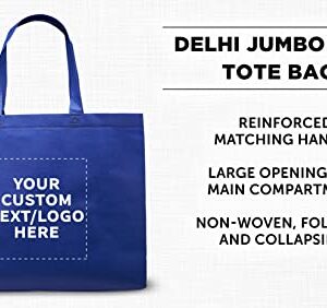 DISCOUNT PROMOS Custom Jumbo Sized Tote Bags Set of 100, Bulk Pack - Personalized Reusable Grocery Bags, Shopping Bags, Reusable Eco-Friendly Bags, Customized Promotional Item Totes for Women, Blue