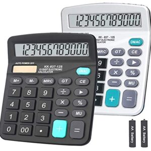 Calculator, BESTWYA Dual Power Handheld Desk Calculator with 12 Digit Large LCD Display Big Sensitive Button (1 Black & 1 Silver)