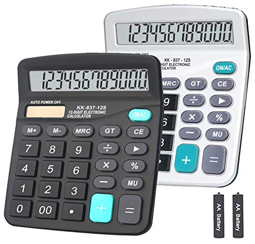 Calculator, BESTWYA Dual Power Handheld Desk Calculator with 12 Digit Large LCD Display Big Sensitive Button (1 Black & 1 Silver)