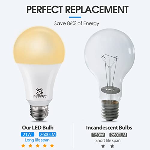 ENERGETIC SMARTER LIGHTING Dimmable A21 LED Bulb, 150 Watt Equivalent, 2600LM Super Bright Light Bulbs, Soft White 2700K, E26 Standard Base, UL Listed, Damp Rated, 4 Pack