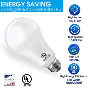 ENERGETIC SMARTER LIGHTING Dimmable A21 LED Bulb, 150 Watt Equivalent, 2600LM Super Bright Light Bulbs, Soft White 2700K, E26 Standard Base, UL Listed, Damp Rated, 4 Pack