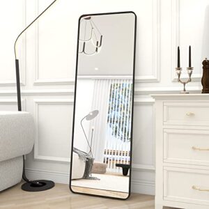 beautypeak black full length mirror, 65"x22" rounded corner floor mirror standing hanging or leaning against wall dressing room mirror full length