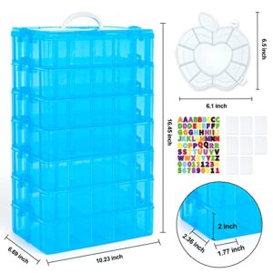 INSCRAFT 7 Layers Stackable Storage Container, 70 Adjustable Compartments (Blue) Stackable Storage Container, Perfect for Kids Toys, Art Crafts, Jewelry, Supplies, Mini Case & Letter Sticker Included