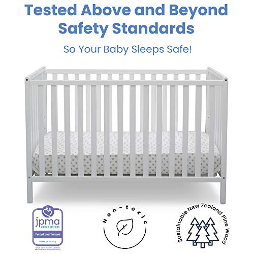 Delta Children Heartland 4-in-1 Convertible Crib, Bianca White + Delta Children Twinkle Galaxy Dual Sided Recycled Fiber Core Crib and Toddler Mattress (Bundle)