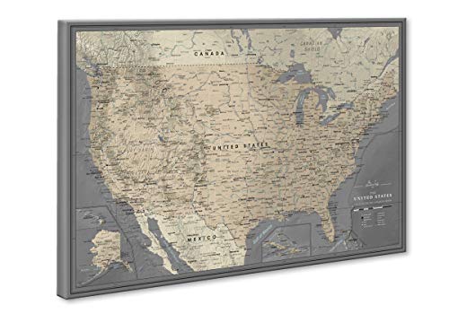 United States Travel Map Pin Board | National Park Push Pin Map | USA Wall Map on Canvas | Detailed Cartography (35 x 24)