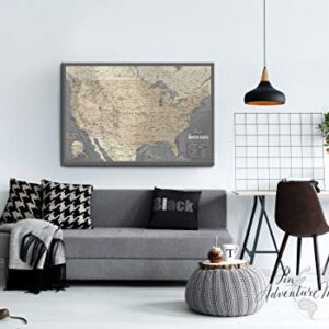 United States Travel Map Pin Board | National Park Push Pin Map | USA Wall Map on Canvas | Detailed Cartography (35 x 24)