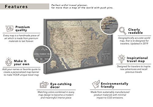 United States Travel Map Pin Board | National Park Push Pin Map | USA Wall Map on Canvas | Detailed Cartography (35 x 24)