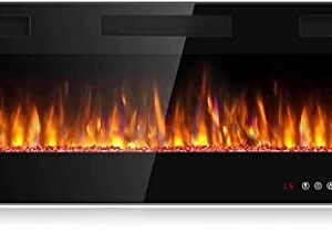 BOSSIN 50 inch Ultra-Thin Silence Linear Electric Fireplace, Recessed Wall Mounted Fireplace, Fit for 2 x 4 and 2 x 6 Stud, 12 Adjustable Flame Color & Speed,Touch Screen Remote Control with 8h Timer