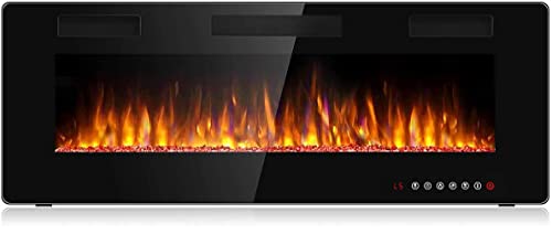 BOSSIN 50 inch Ultra-Thin Silence Linear Electric Fireplace, Recessed Wall Mounted Fireplace, Fit for 2 x 4 and 2 x 6 Stud, 12 Adjustable Flame Color & Speed,Touch Screen Remote Control with 8h Timer